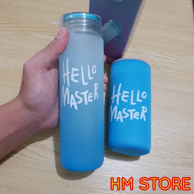 Jual HELLO MASTER + POUCH WARNA 450ml Botol Minum Kaca / Botol Air ...