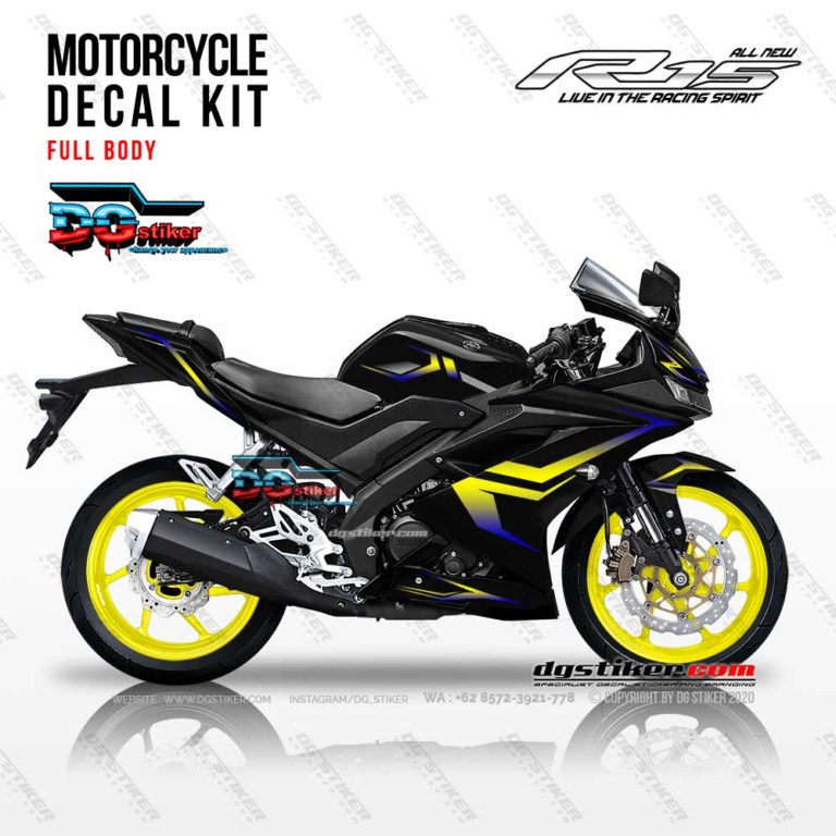 Jual Decal Sticker Full Body R15 V3 Hitam Strip Kuning Biru DG Stiker ...