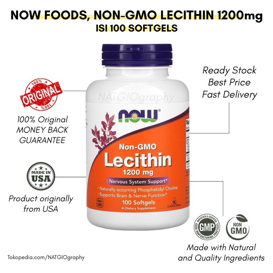 Jual Lecithin Now Foods Vitamin Lecithin 1200 mg isi 100 Softgels | Shopee Indonesia