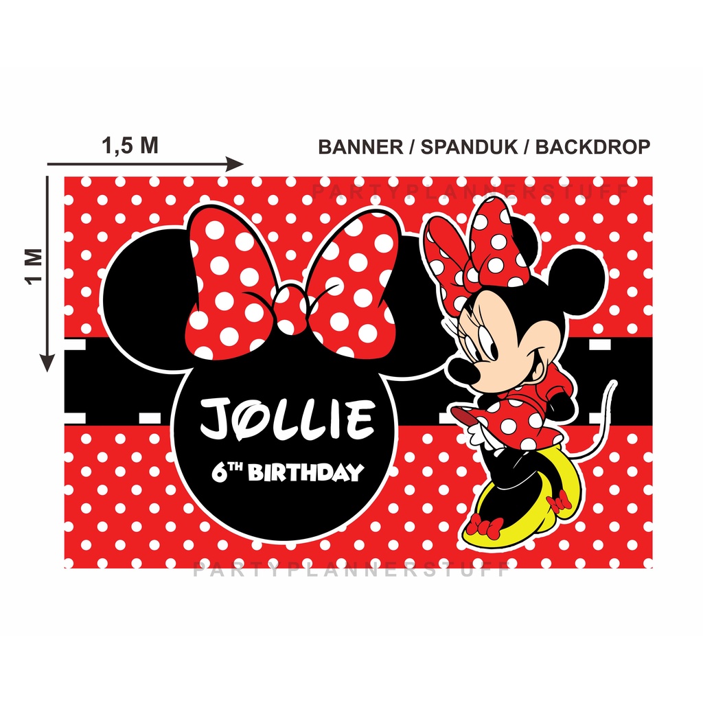 Jual Spanduk backdrop banner dekor ulang tahun anak tema minnie mouse ...