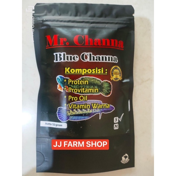 Jual pelet Mr. channa blue biru base 100gram pakan ikan terbaik blue channa koi koki louhan ...
