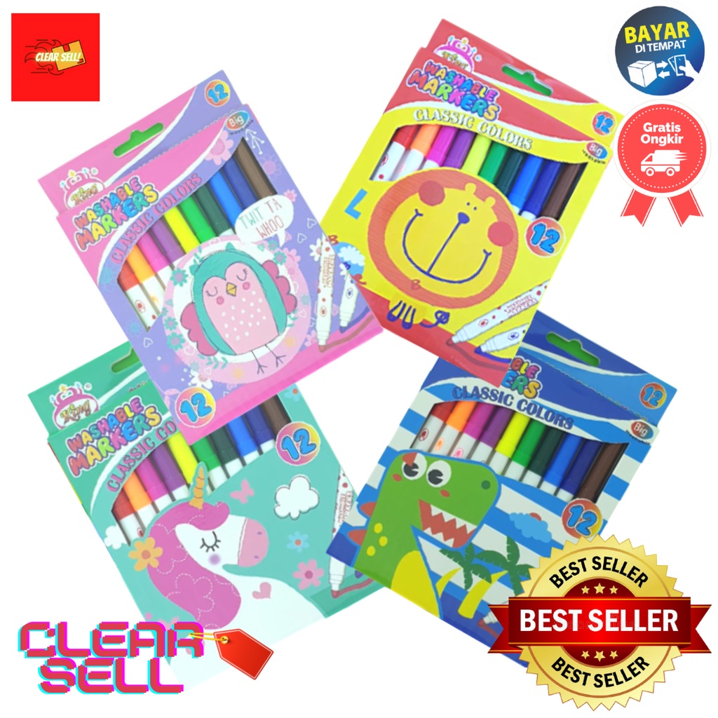 Jual Spidol bisa dicuci / Washable marker water colour pen 12 warna ...