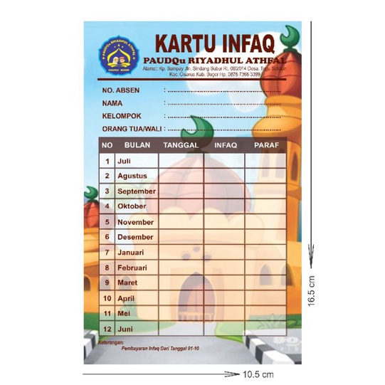 Jual KARTU SPP/BULANAN/IURAN/INFAK TK/PAUD CUSTOM NAMA, ALAMAT DAN LOGO ...