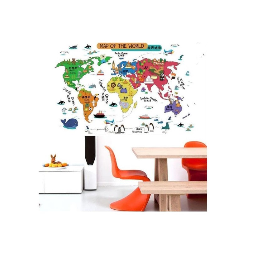 Jual Stiker Dinding Peta Dunia - Wall Sticker Map of the world ...