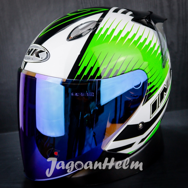 Jual INK HELM CENTRO JET #9 | WHITE GREEN | SINGLE VISOR | Shopee Indonesia