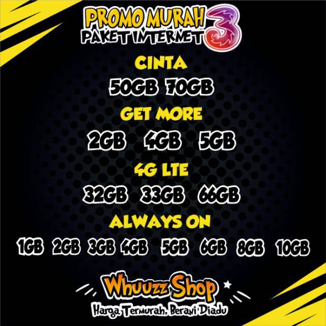Jual *PROMO MURAH* PAKET DATA KUOTA INTERNET TRI INJECT VOUCHER THREE 3 AON GET MORE CINTA ...