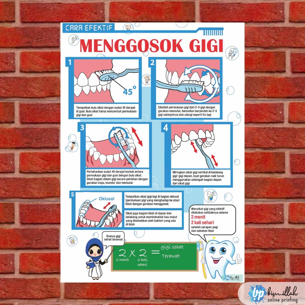 Jual Poster kesehatan Efektif Menggosok Gigi sikat gigi yang benar ...