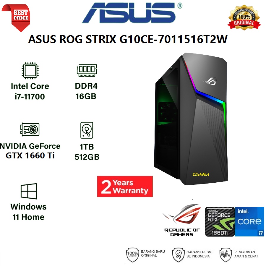 Jual ASUS ROG G10CE 7011516T2W PC Desktop I7-11700 16GB 1TB+512GB SSD ...
