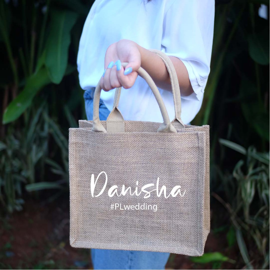 Jual SMALL tas goni custom nama / jute bag / tote bag custom nama ...