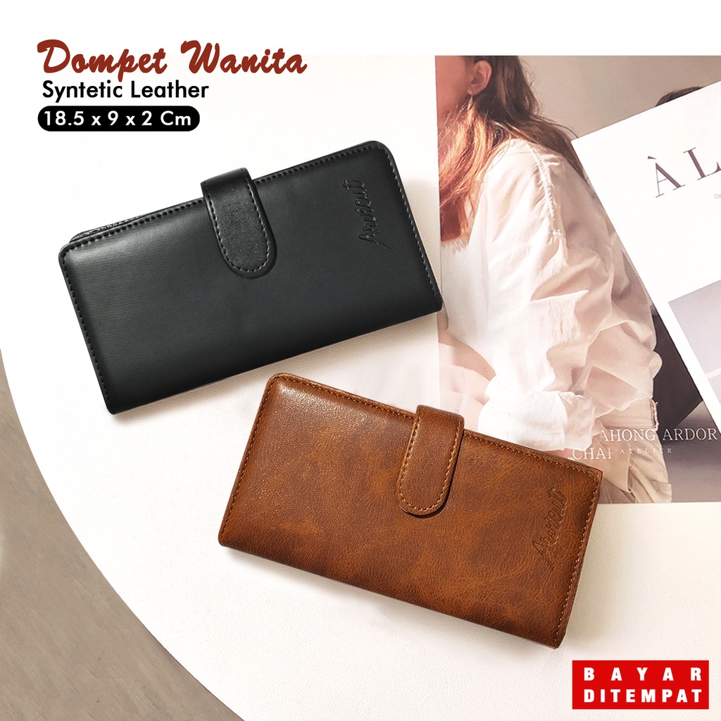 Jual Dompet wanita panjang polos kulit sintetis tempat kartu dan uang dompet paspor lipat cewek ...