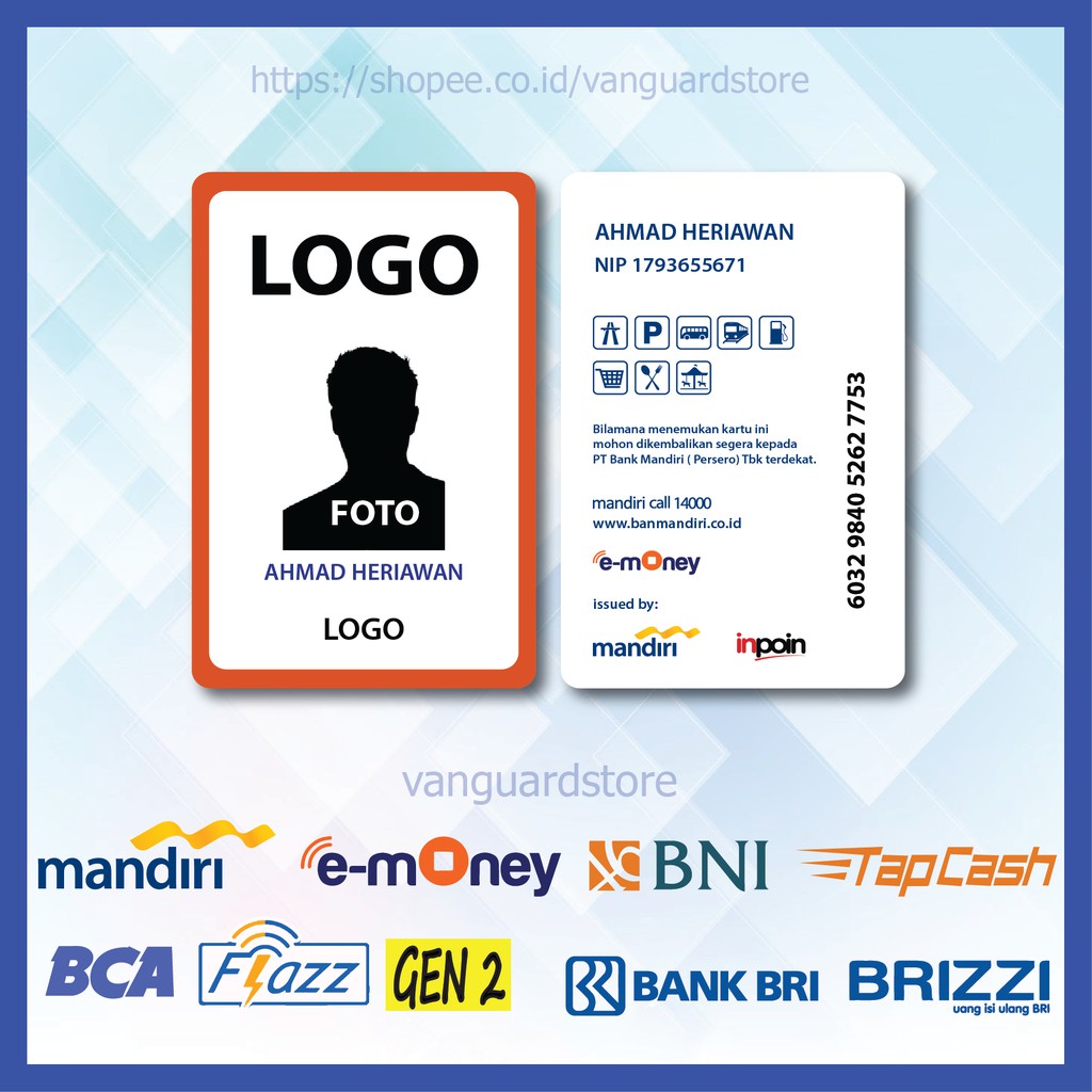 Jual KARTU E MONEY E TOLL ID CARD LIS OREN MANDIRI 15 EMONEY MANDIRI ...