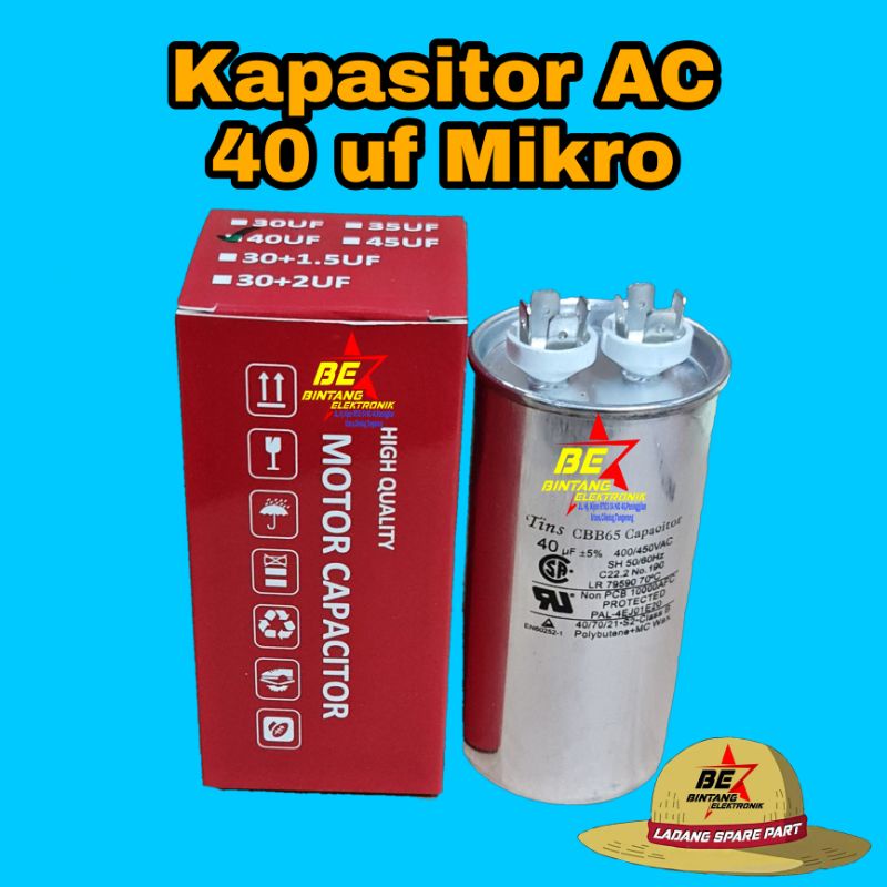 Jual Tins KAPASITOR AC 40 MIKRO CAPASITOR AC 40UF CAPASITOR 40 UF 40 MICRO FARAD | Shopee Indonesia