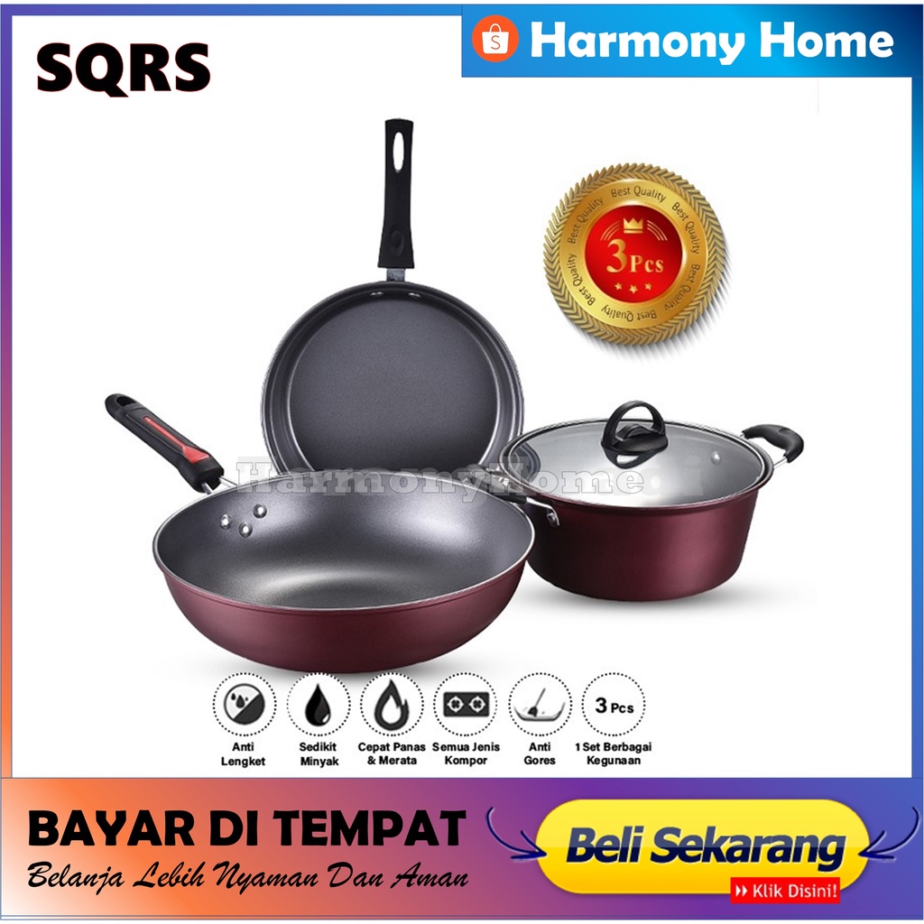 Jual PANCI SET SQRS 3 IN 1 ANTI LENGKET / PANCI DAN WAJAN PENGGORENGAN / HIGH QUALITY / COD ...