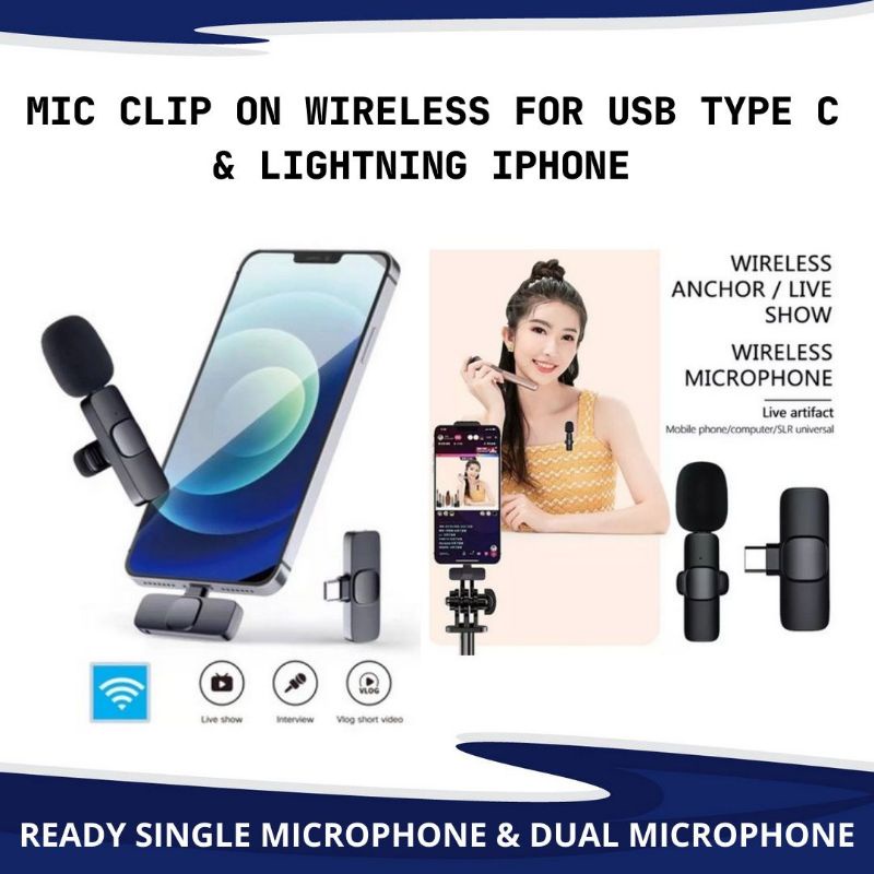 Jual Mic Clip On Wireless 2.4Ghz Mic Vlog Youtuber Vlogger Recording ...