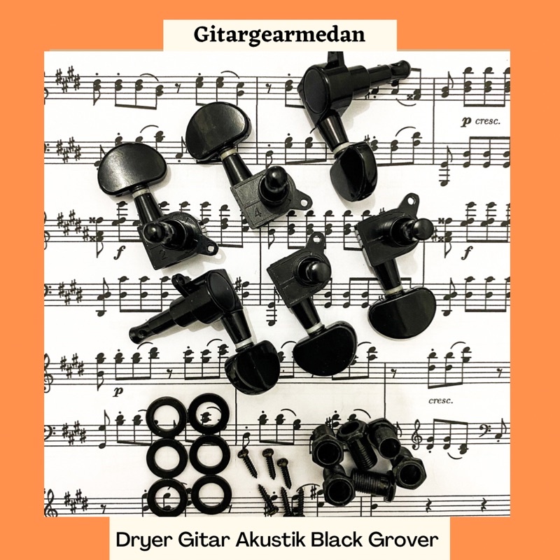 Jual TUNING PEG DRYER GROVER GITAR AKUSTIK ELEKTRIK WARNA JET BLACK ...