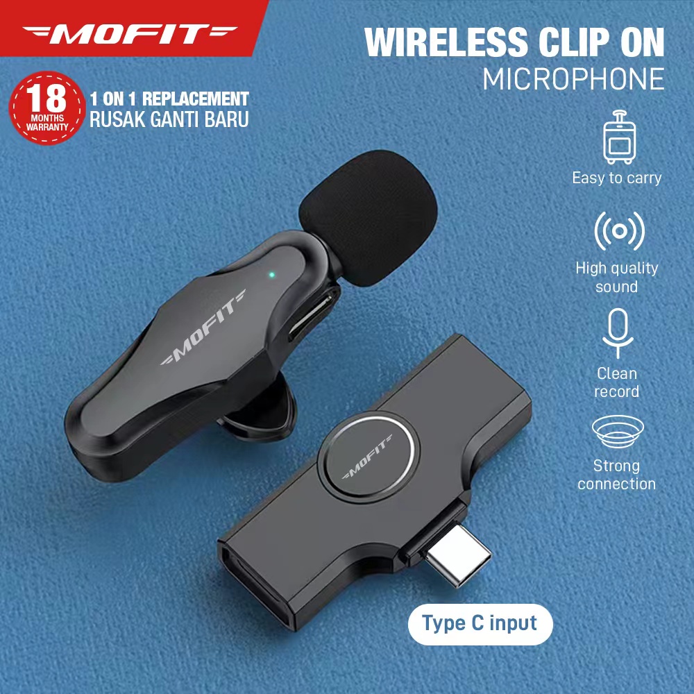 Jual MOFIT Microphone Wireless Clip On Lapel Microphone Vlogger Podcast ...