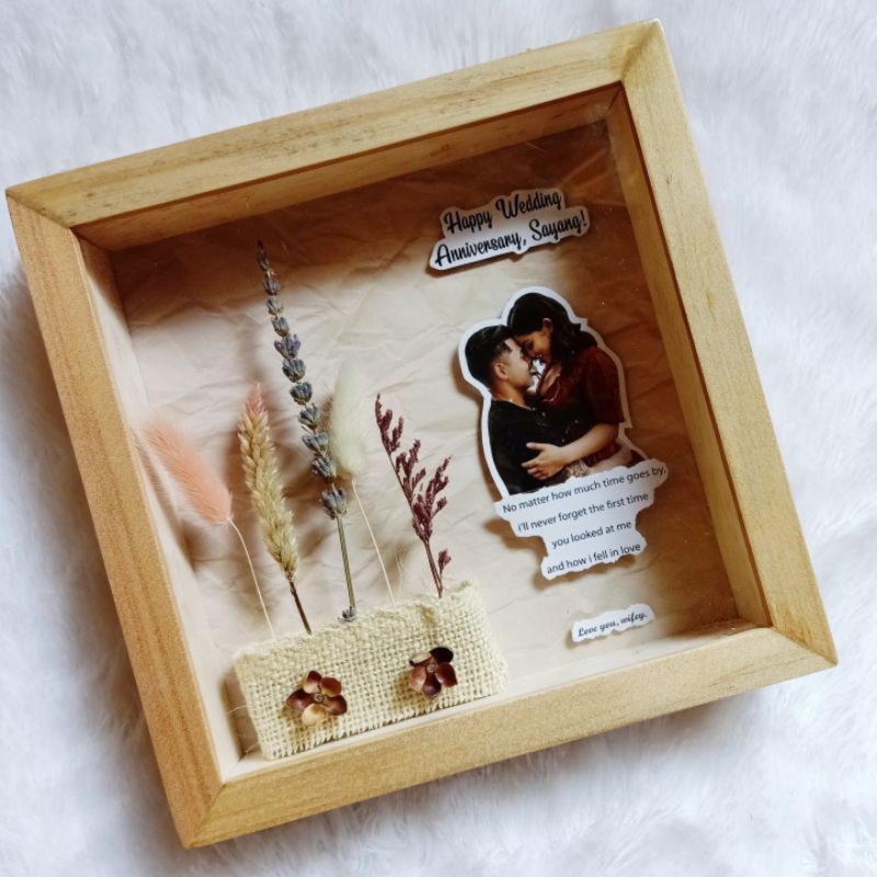 Jual Standing dried flower in frame 3D 20x20x5cm cocok untuk kado, gift ...