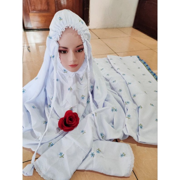 Jual MUKENA TERUSAN PUTIH MODEL DAHI KERUT DG BORDIR SERIBU BUNGA ...