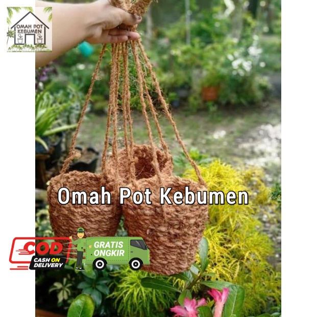 Jual pot sabut kelapa gantung polos / pot bunga cantik unik ramah ...
