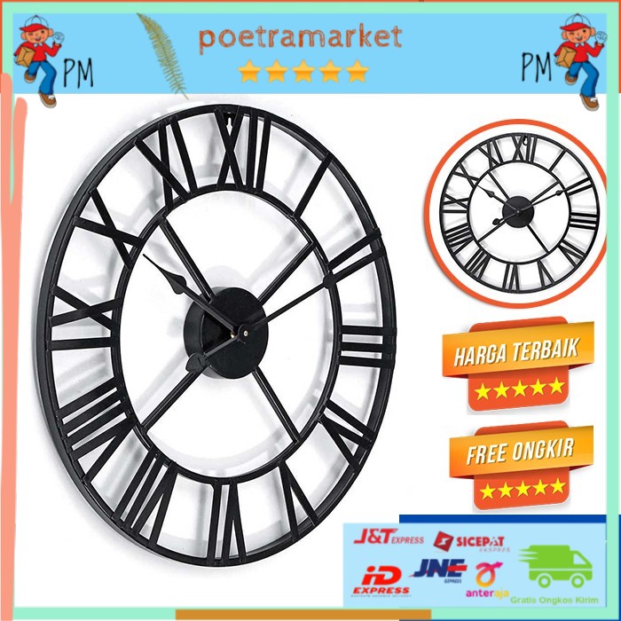 Jual JAM DINDING BULAT BESAR ANGKA ROMAWI DESAIN MEWAH ELEGAN MINIMALIS ...