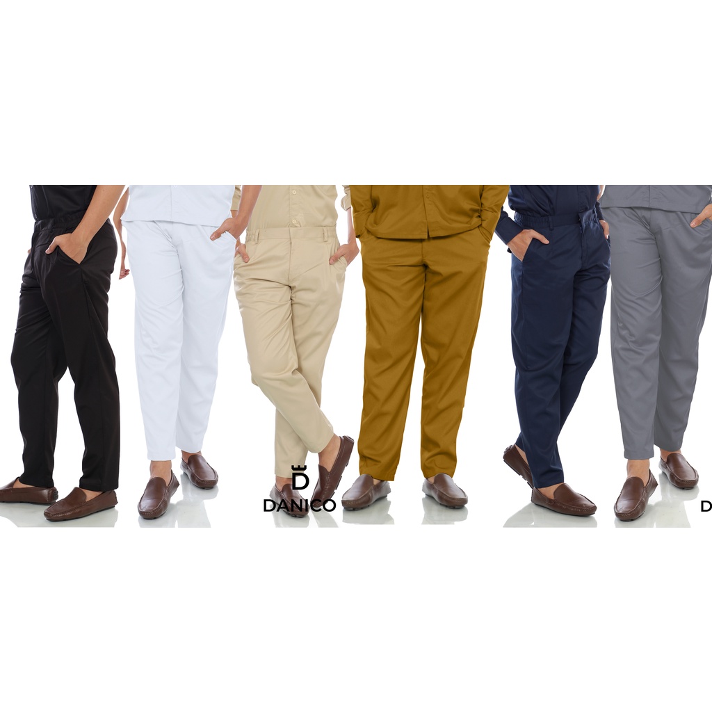 Jual Celana Panjang Kerja Kantor Seragam Bahan Drill Hitam Putih Biru ...