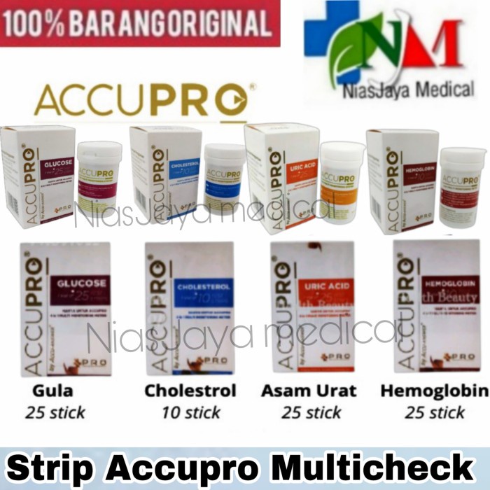 Jual Strip accupro Cek kadar Gula Darah (Kolestrol, asam urat, HB, Glucose) | Shopee Indonesia