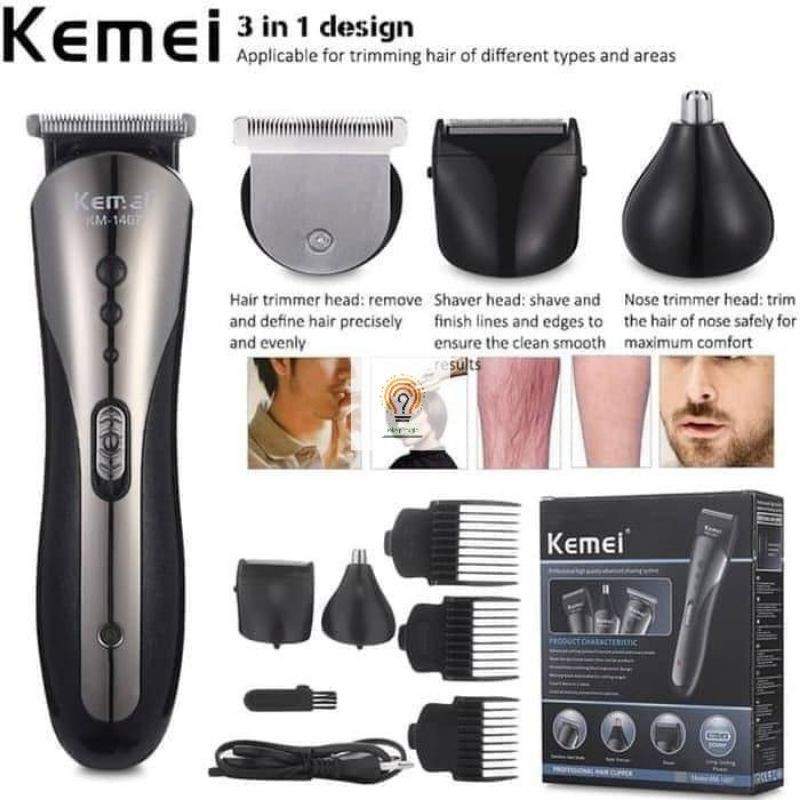 Jual Alat Cukur Rambut Elektrik / Professional Hair Clipper 3 in 1 Kemei 1407& 1419 | Shopee ...