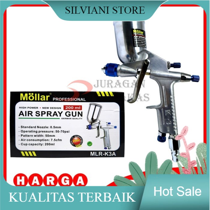 Jual MOLLAR K3A AIR SPRAY GUN SEMPROTAN CAT TABUNG ATAS KOMPRESOR ANGIN ...