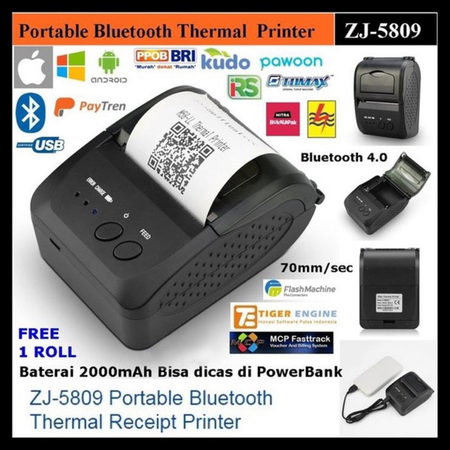Jual IWARE ZJ-5809 MINI PORTABLE BLUETOOTH THERMAL PRINTER PPOB/KASIR 58MM | Shopee Indonesia