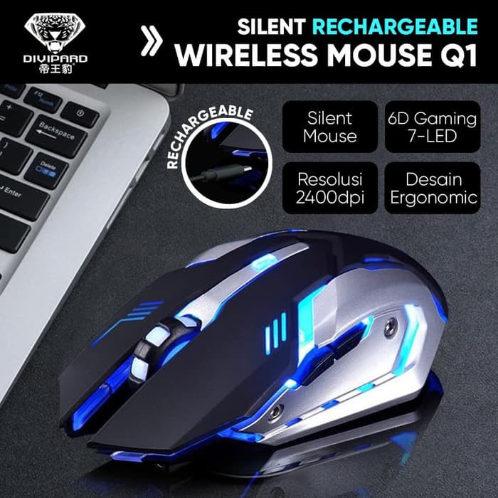 Jual Mouse Wireless Gaming Charging Silent 2.4Ghz 7 Color RGB Divipard ...