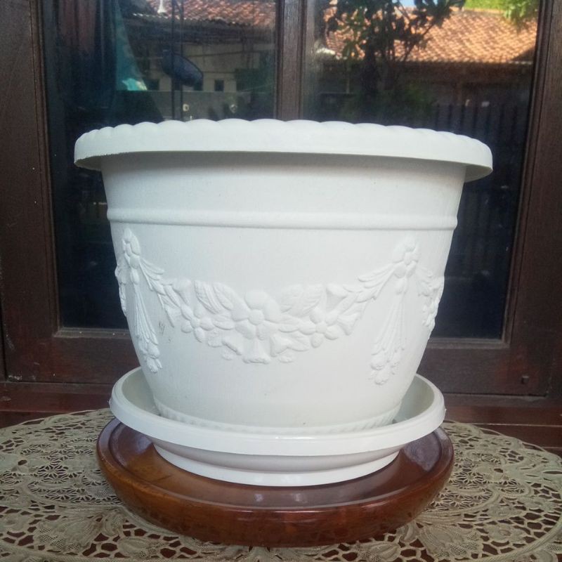 Jual Pot bunga dan tanaman hias motif shallom Glory putih 25 dan ...