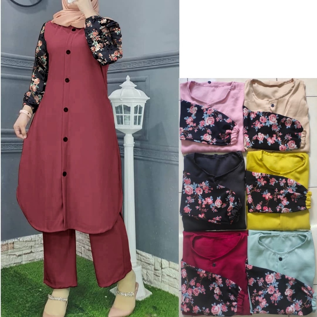 Jual QUINNYSHOP-COD-US-SETELAN BAJU TUNIK DAN CELANA WANITA MUSLIM-SET ...
