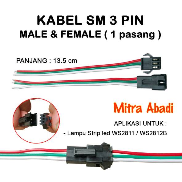 Jual w77107ew Kabel Soket Male Female Sm 3 Pin For Led Strip Ws 2812B ...