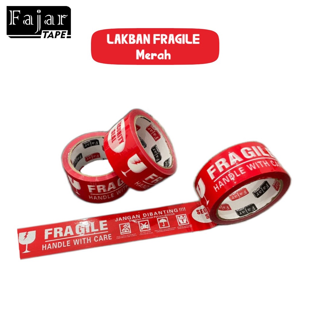 Jual Lakban Fragile / Tahan Banting / Merah / Red/ 48 mm x 55 Yard ...