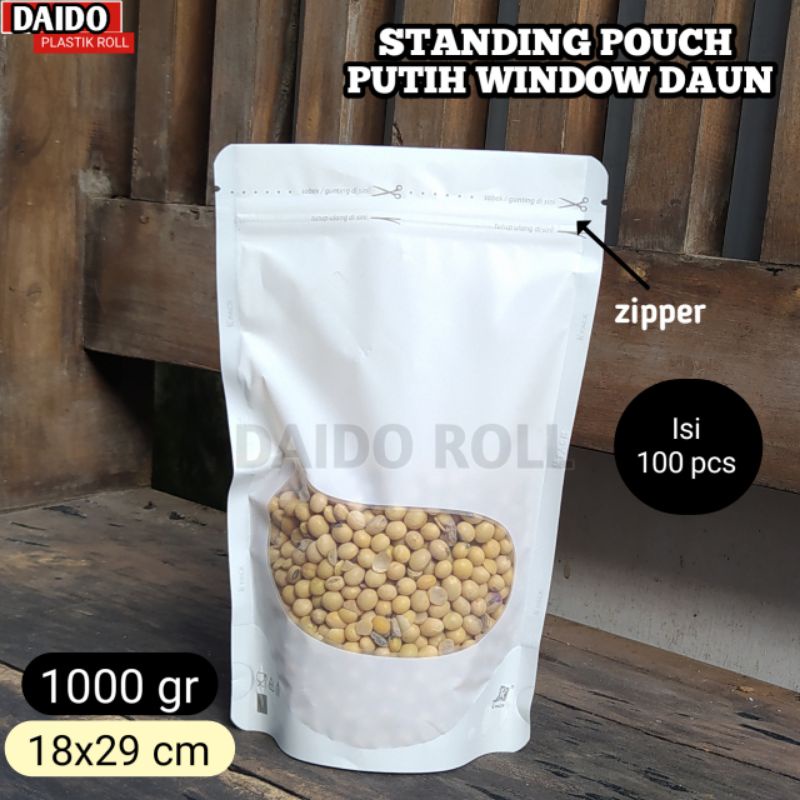 Jual ISI 100 PCS Standing Pouch PUTIH WINDOW 1Kg Kemasan Aluminium Foil ...