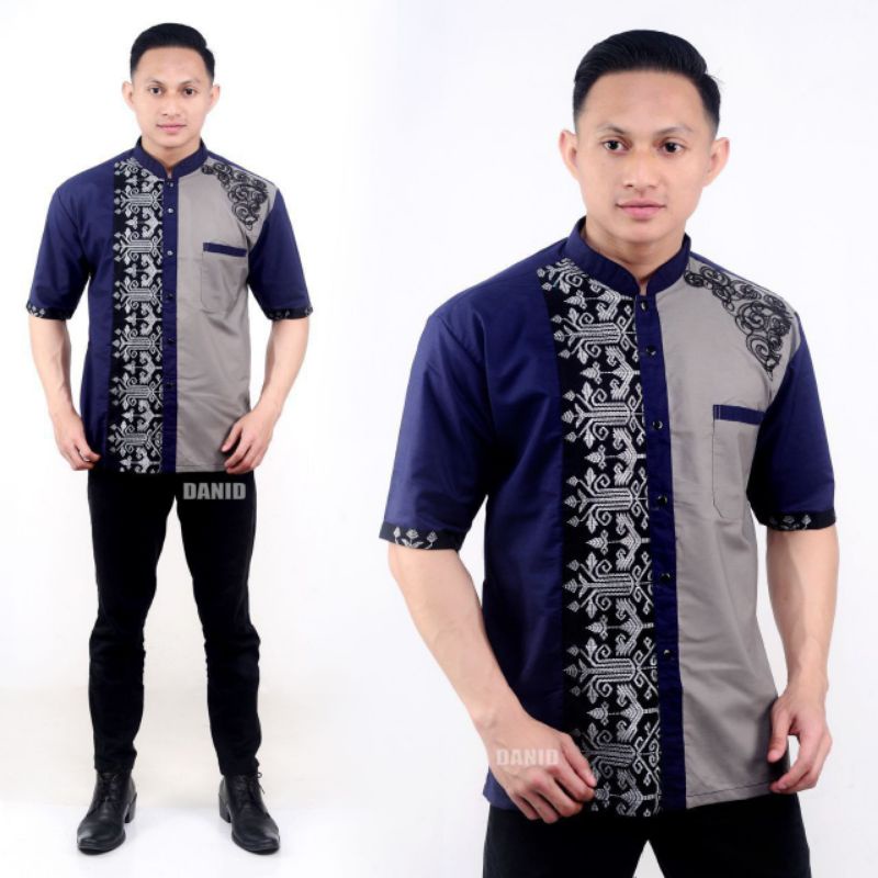 Jual Baju Koko kombinasi batik lengan pendek/fashion muslim/pakaian ...