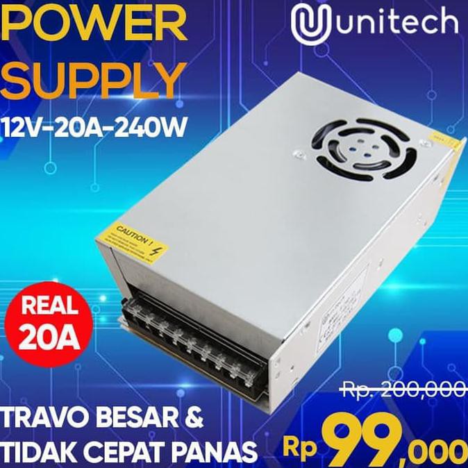 Jual Power Supply Switching 12V 20A 240Watt Unitech Adaptor Central CCTV TERBAIK | Shopee Indonesia