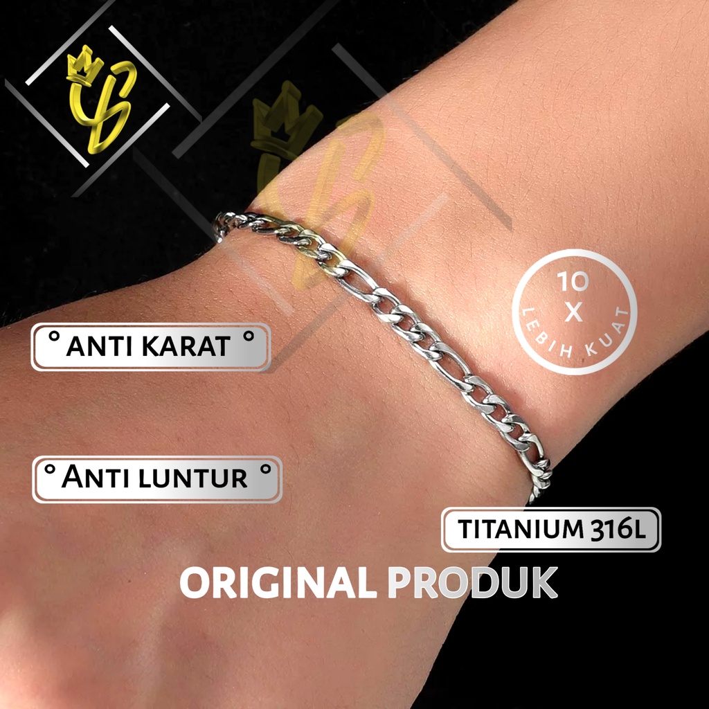 Jual Gelang Pria Titanium Anti Karat Asli Silver Perak Putih Rantai ...