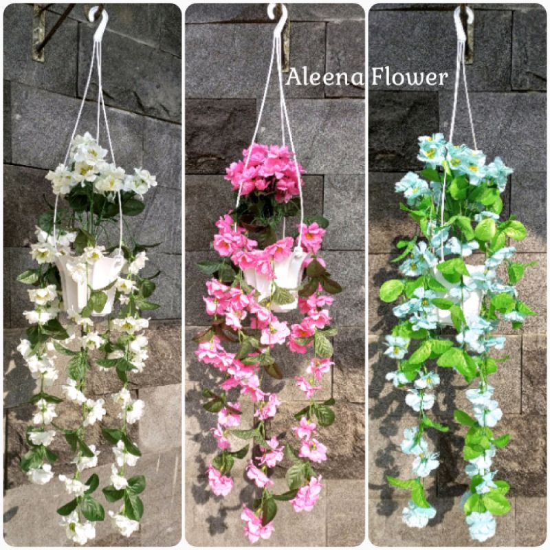 Jual (COD) BUNGA GANTUNG ARTIFICIAL 80 CM + POT GANTUNG DIAMETER 15CM ...