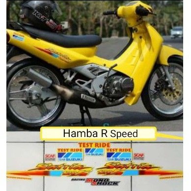 Jual sticker striping satria lumba kuning test ride 5 speed | Shopee ...