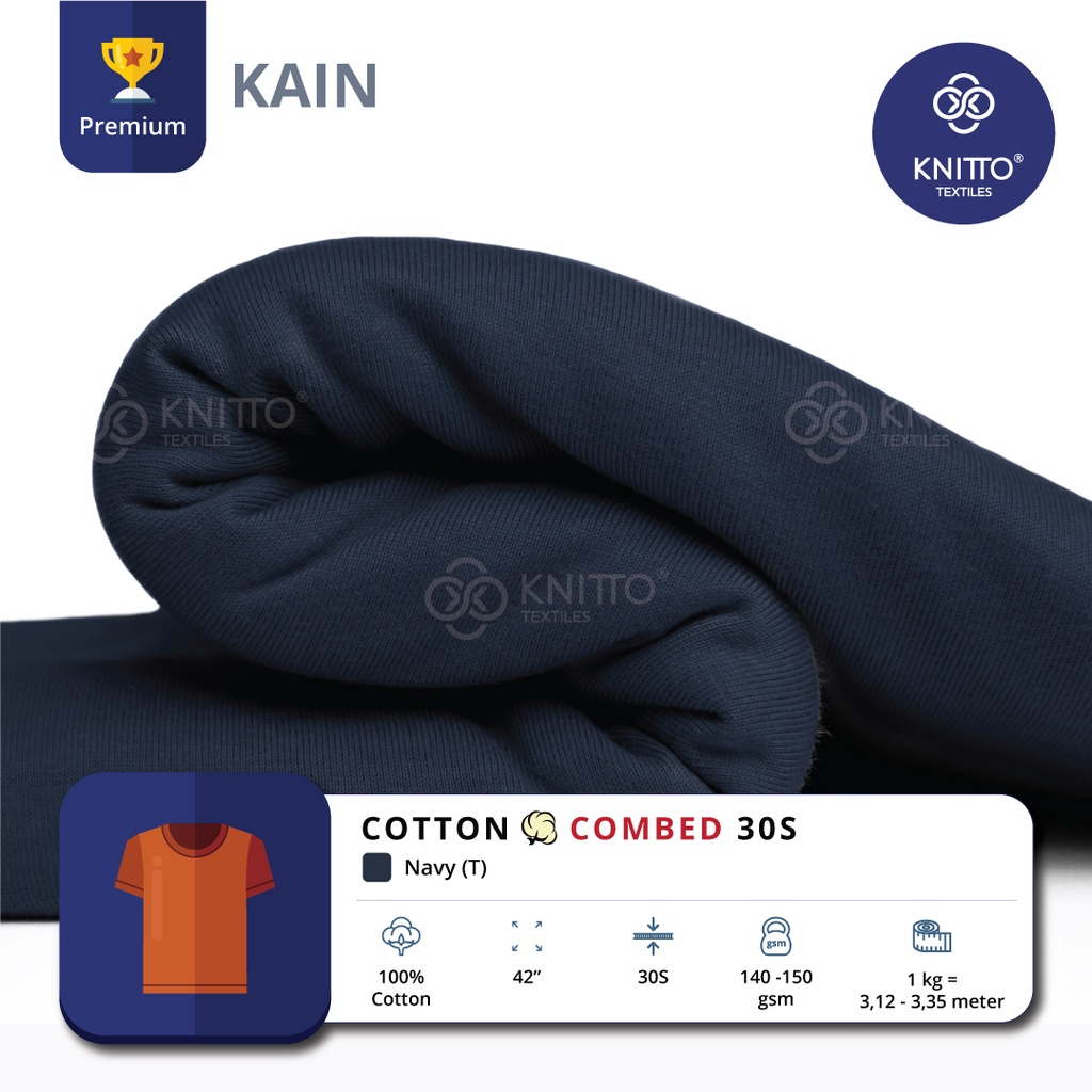 Jual KAIN COTTON COMBED 30S NAVY ( BAHAN KAOS ) - KNITTO | Shopee Indonesia