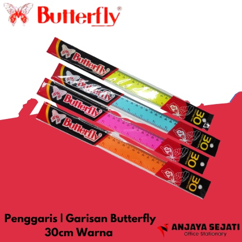Jual Penggaris Butterfly 30cm Warna | Ruler | Garisan | Perlusin (12pcs ...