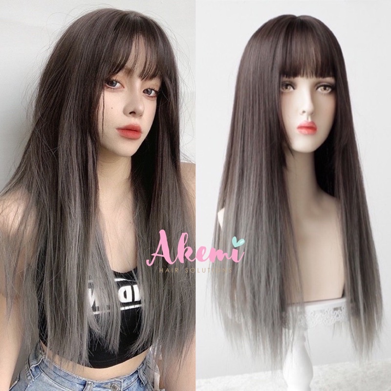 Jual Wig Poni Tipis Lurus Smoothing Ombre GRADASI BLACKBROWN - GREY ...