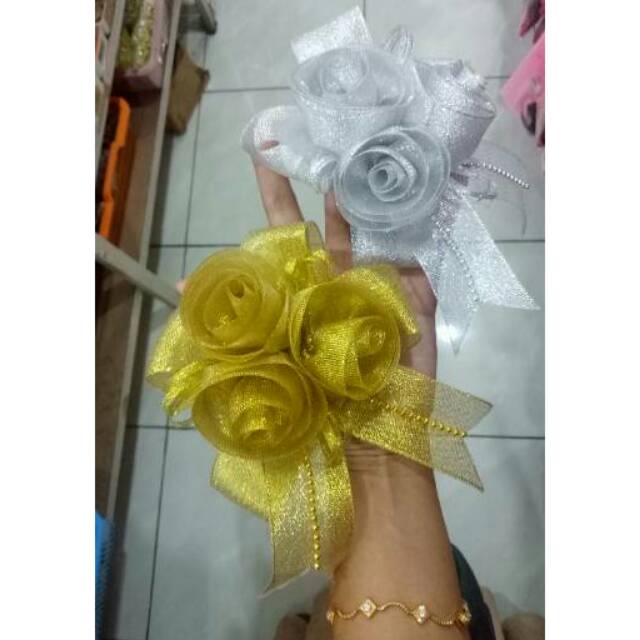 Jual APLIKASI BUNGA PITA SILVER & GOLD - PITA KADO - HIASAN SOUVENIR ...