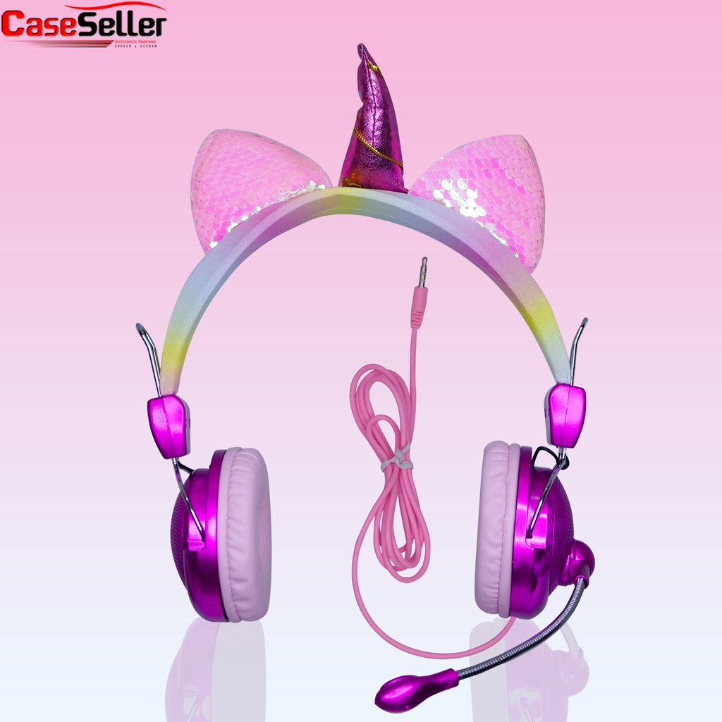 Jual Headphone Unicorn OS Diamond + Mic Candy Glitter Bando Glamor ...