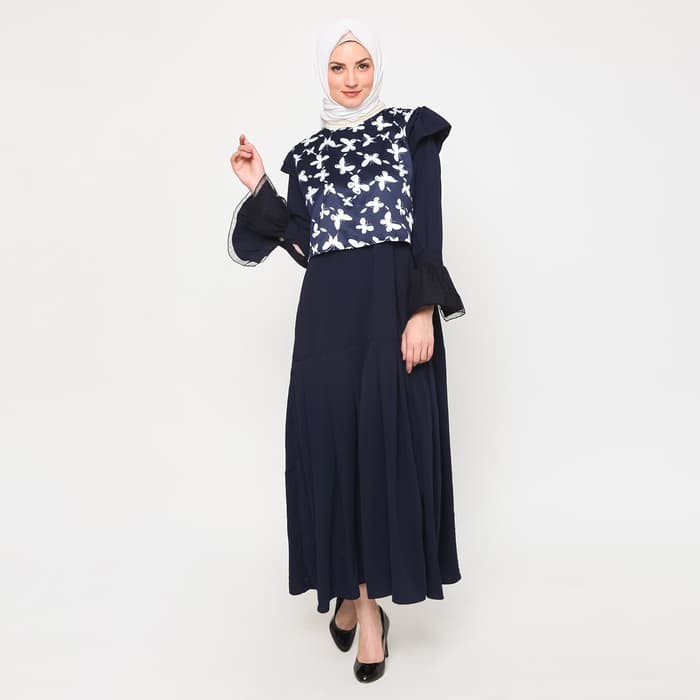 Jual Hijab Ellysha "PREMIUM COLLECTIONS" BUTTERFLY TILE DRESS NAVY ...