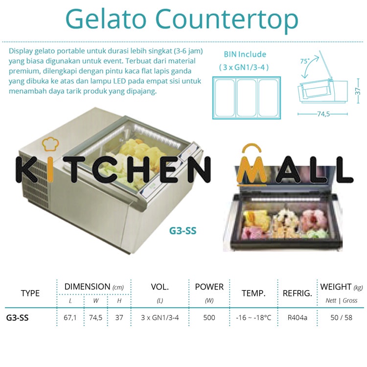 Jual GEA G3-SS Gelato Countertop showcase / pemajang es krim gelato / Ice cream showcase ...
