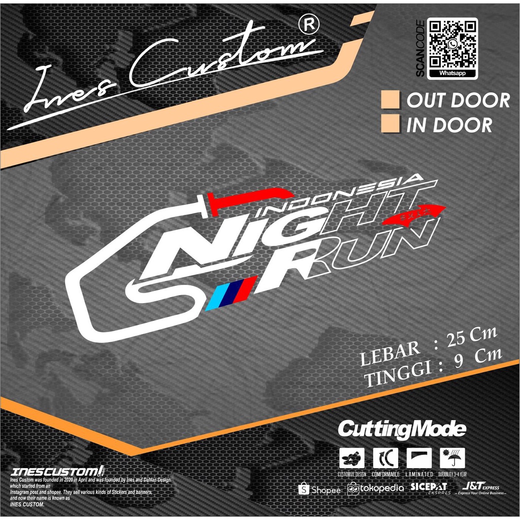 Jual stiker kaca mobil stiker night run indonesia original ines custom ...