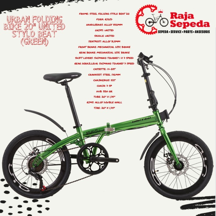 Jual SEPEDA LIPAT URBAN FOLDING BIKE 20 INCHI UNITED STYLO BEAT (GREEN ...