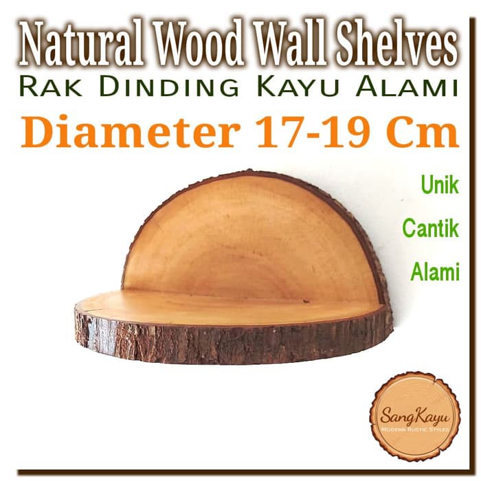 Jual Wooden Wall Shelves D 17-19 Cm Rak dinding kayu alami unik gaya ...